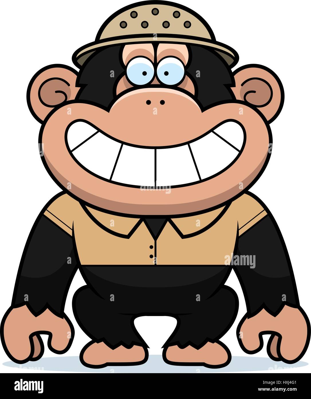 A cartoon illustration of a chimpanzee in a safari outfit and pith ...