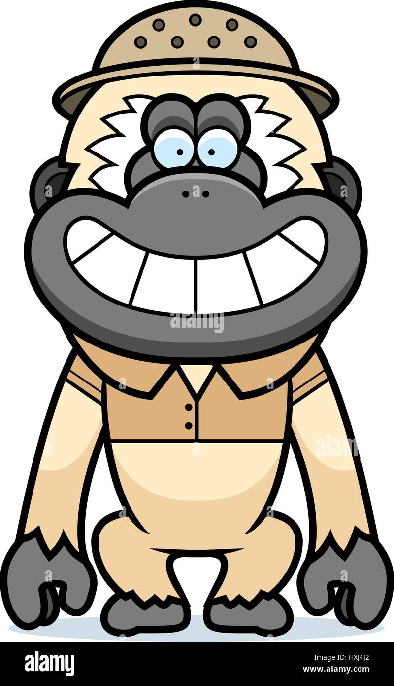 A cartoon illustration of a gibbon in a safari outfit and pith Stock ...