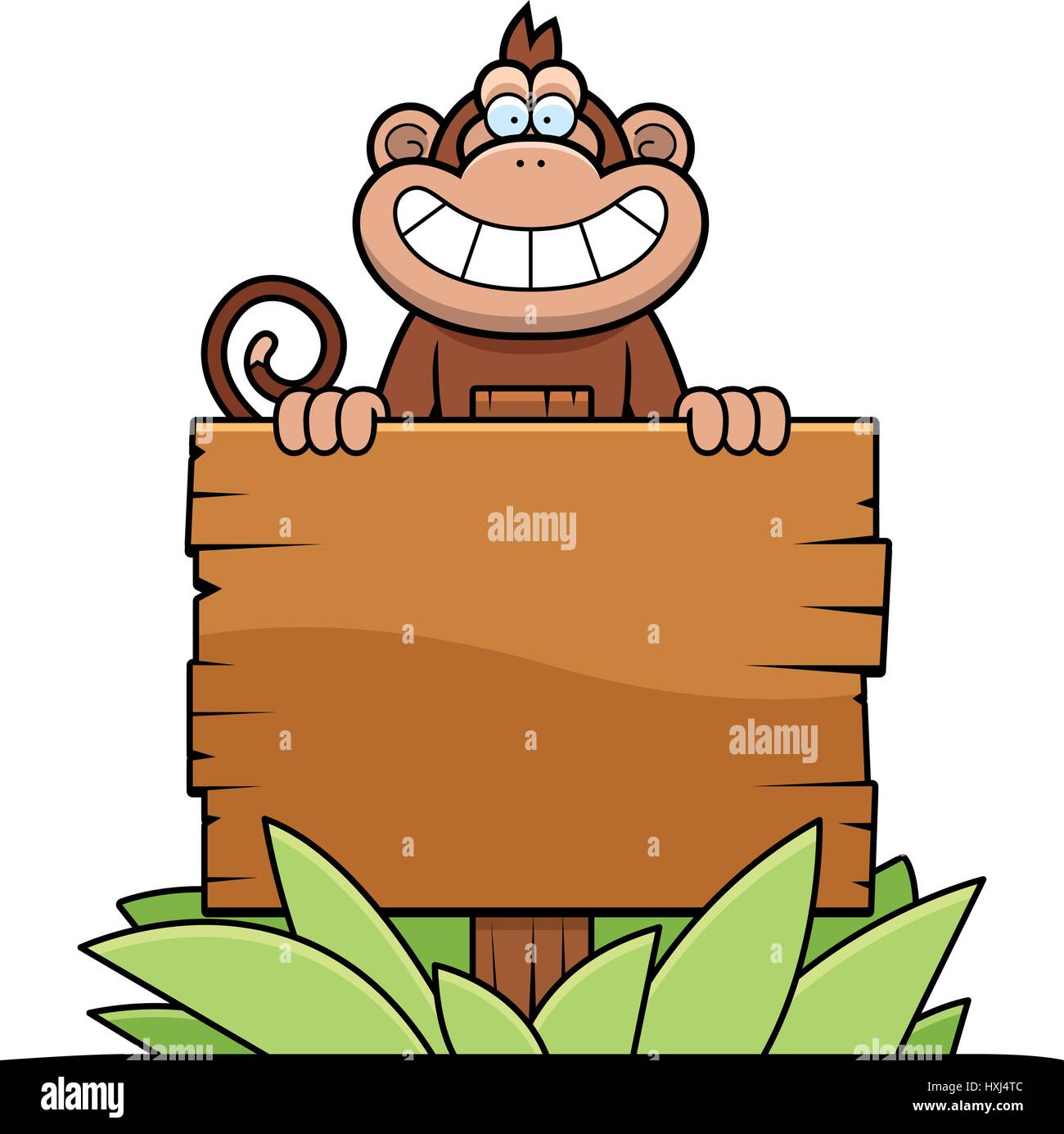 A cartoon illustration of a monkey with a wooden sign Stock Vector ...