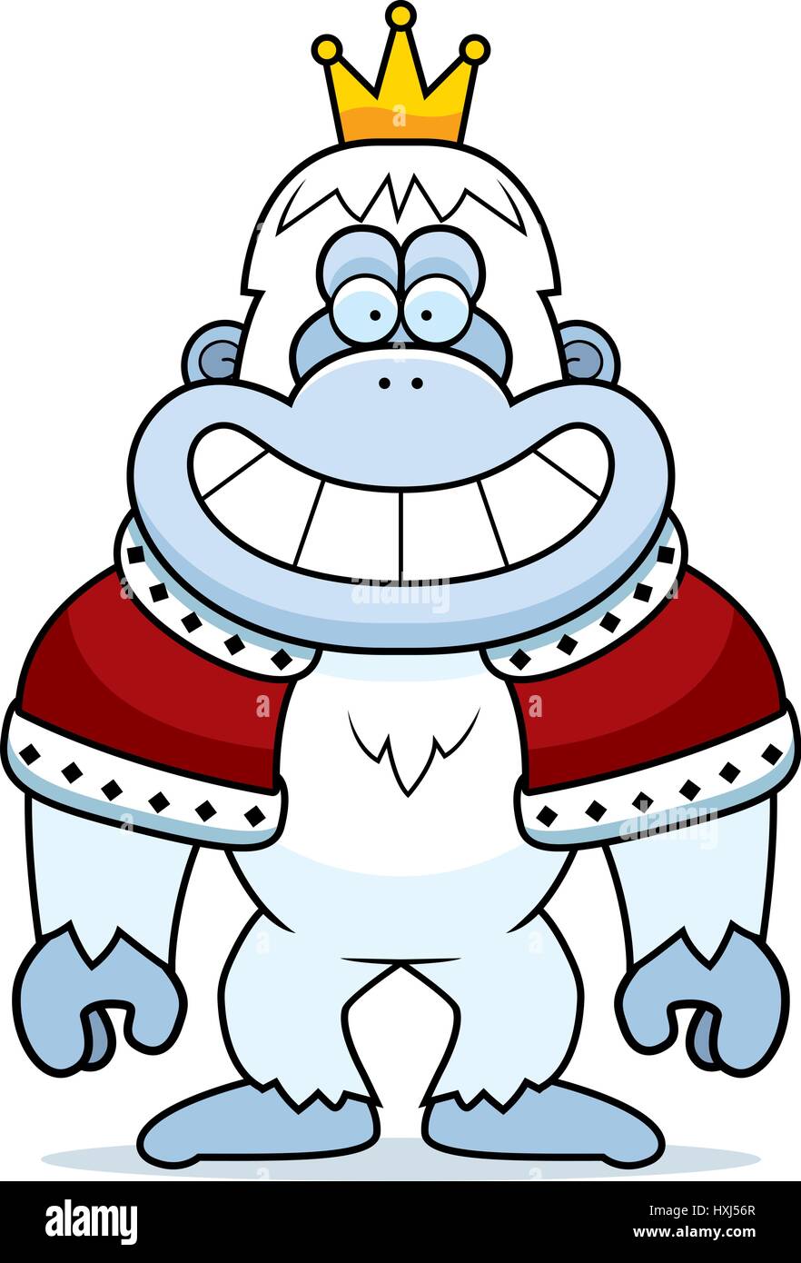 A cartoon illustration of a yeti king with a crown and robes Stock ...