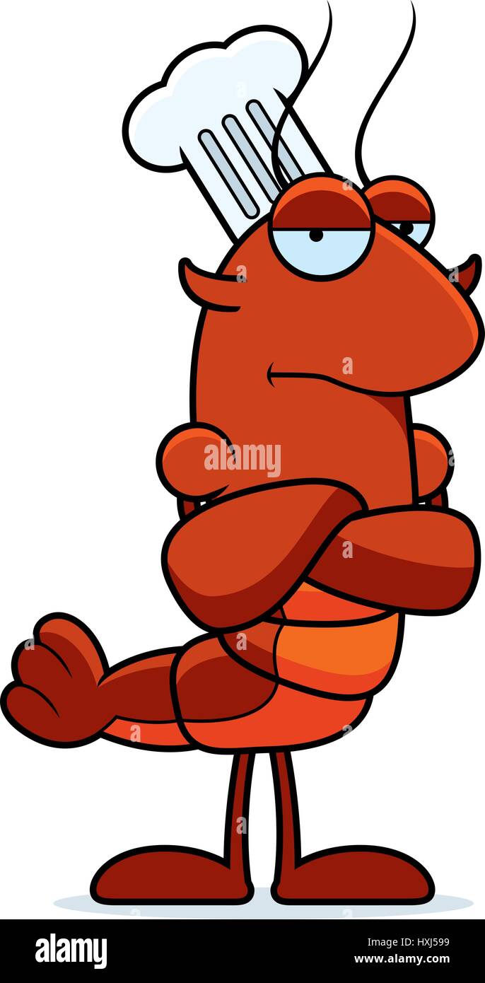 A cartoon illustration of a crawfish chef looking bored Stock Vector ...