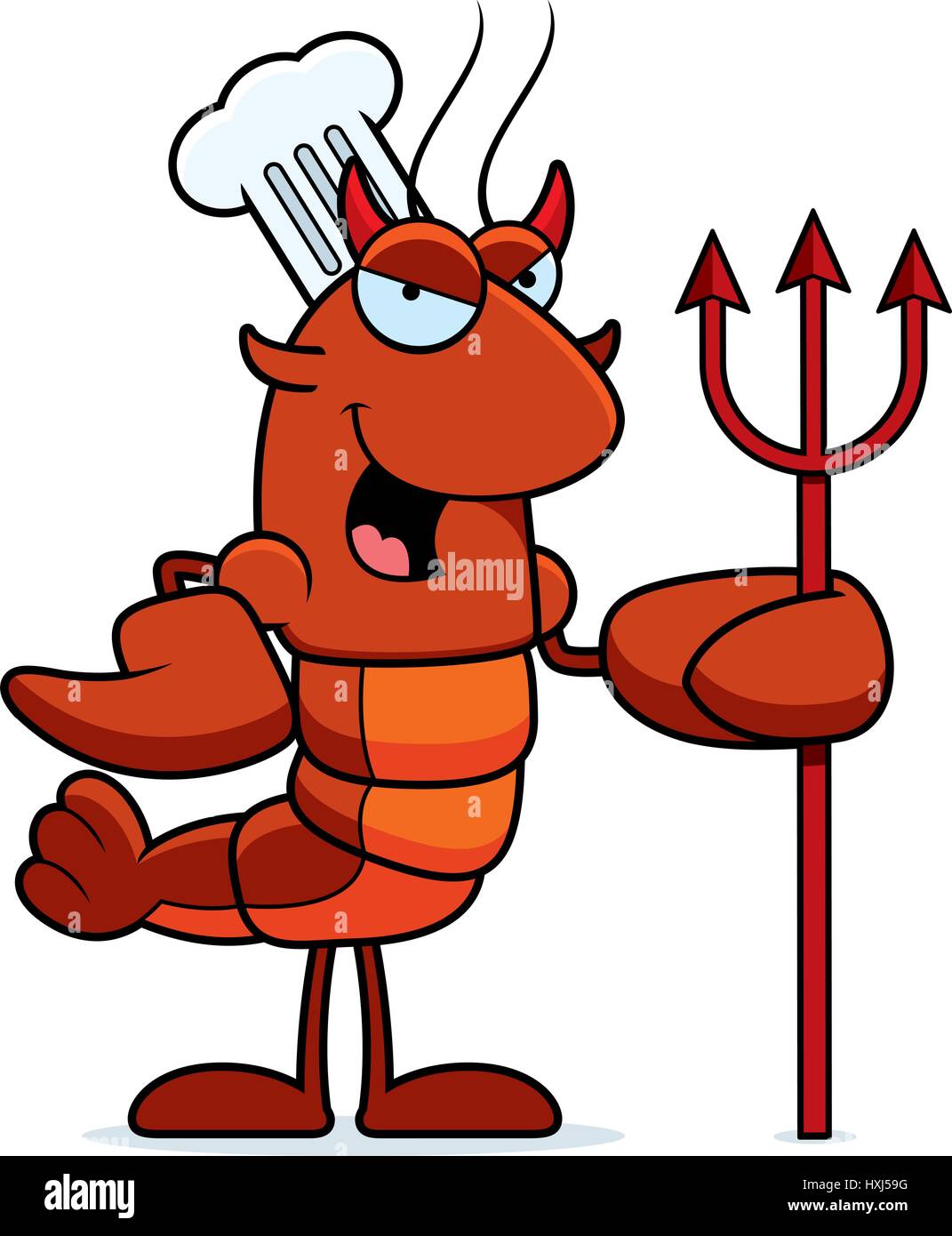 A cartoon illustration of a crawfish chef dressed as a devil Stock ...