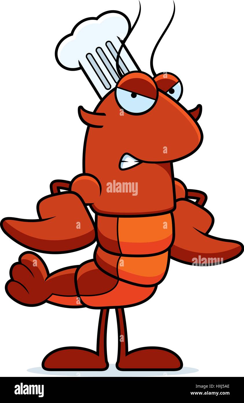 A cartoon illustration of a crawfish chef looking angry Stock Vector ...