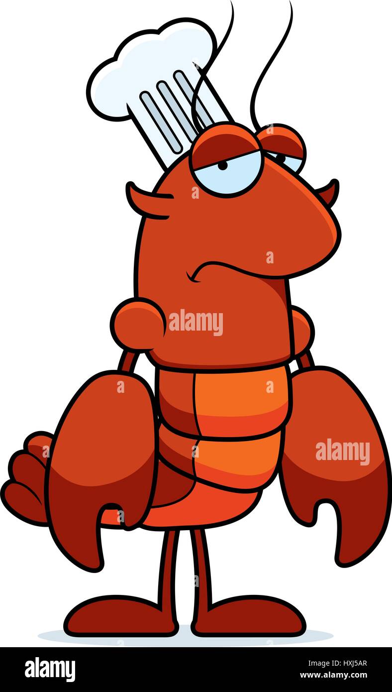 A cartoon illustration of a crawfish chef looking sad Stock Vector ...