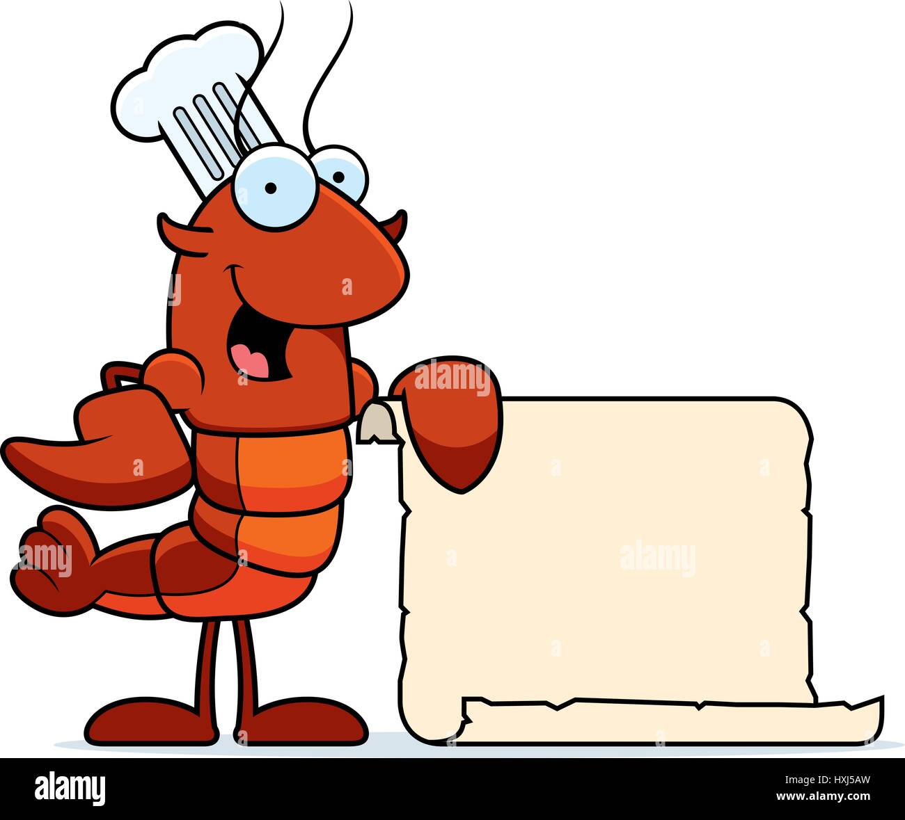 A cartoon illustration of a crawfish chef with a paper recipe Stock ...