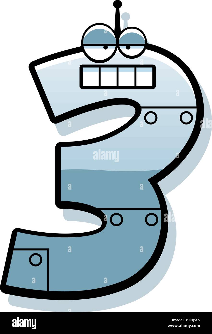 A cartoon illustration of a number three as a metal robot Stock Vector ...
