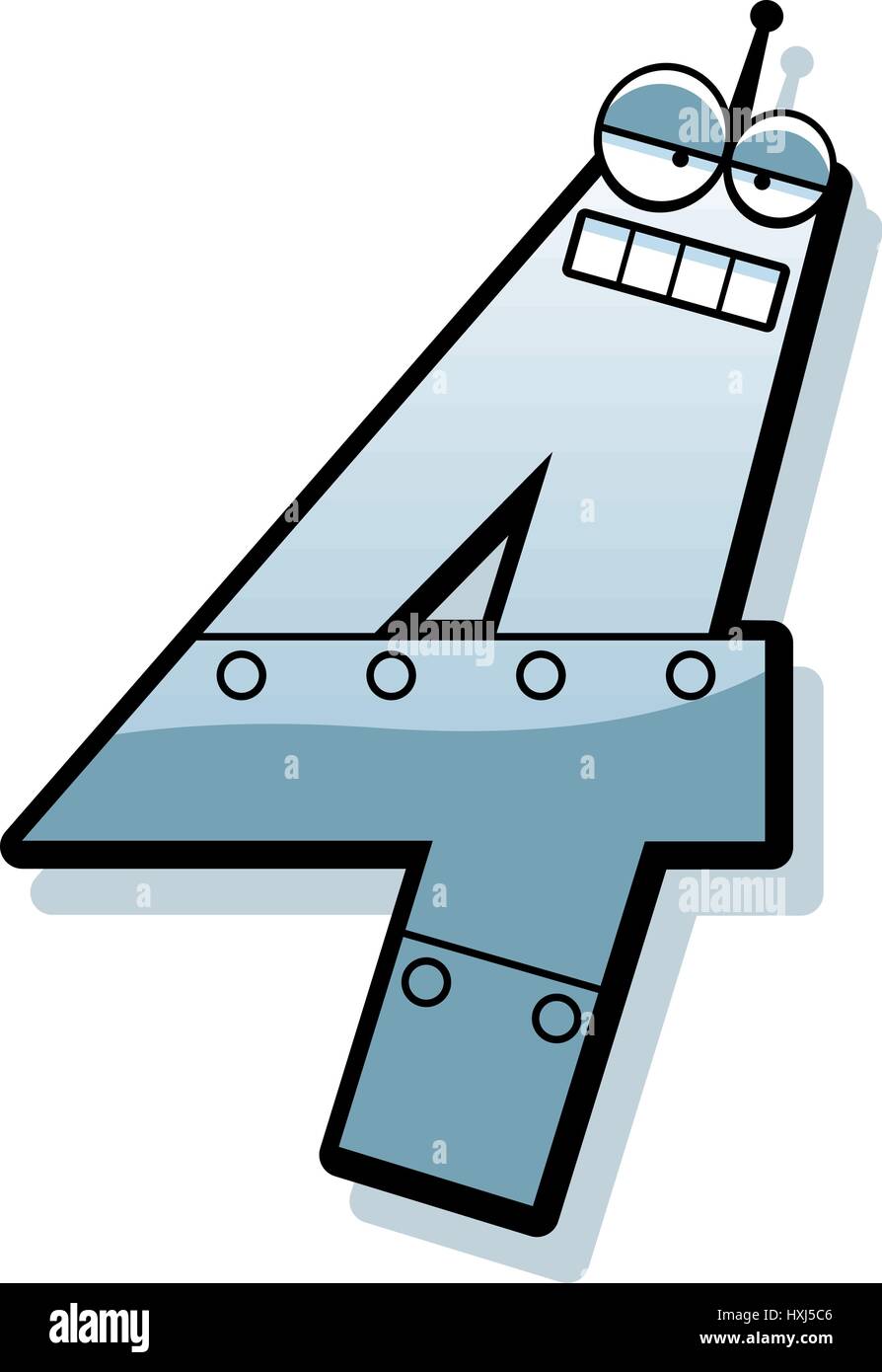 A cartoon illustration of a number four as a metal robot Stock Vector ...