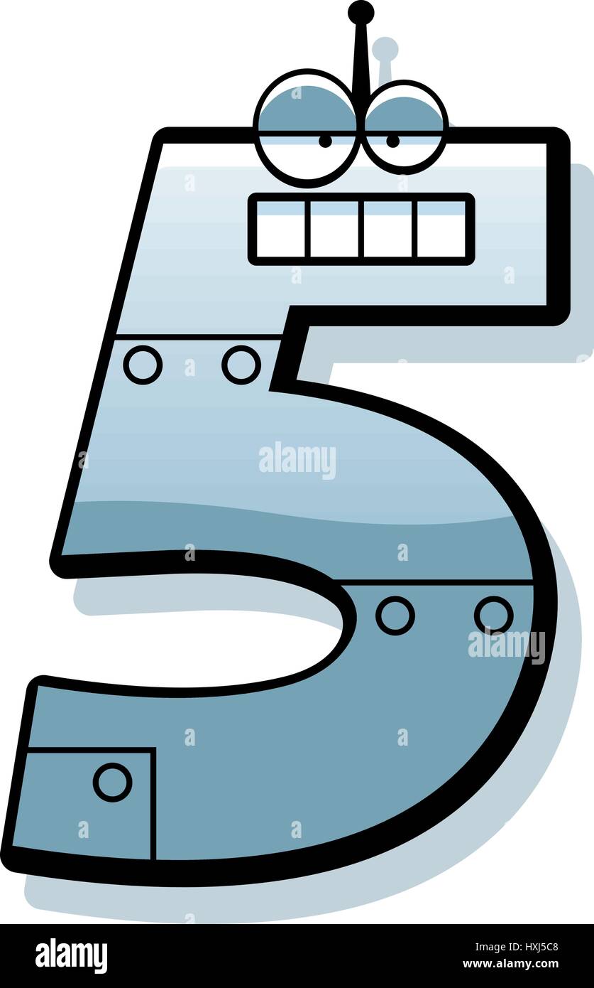 A cartoon illustration of a number five as a metal robot Stock Vector ...