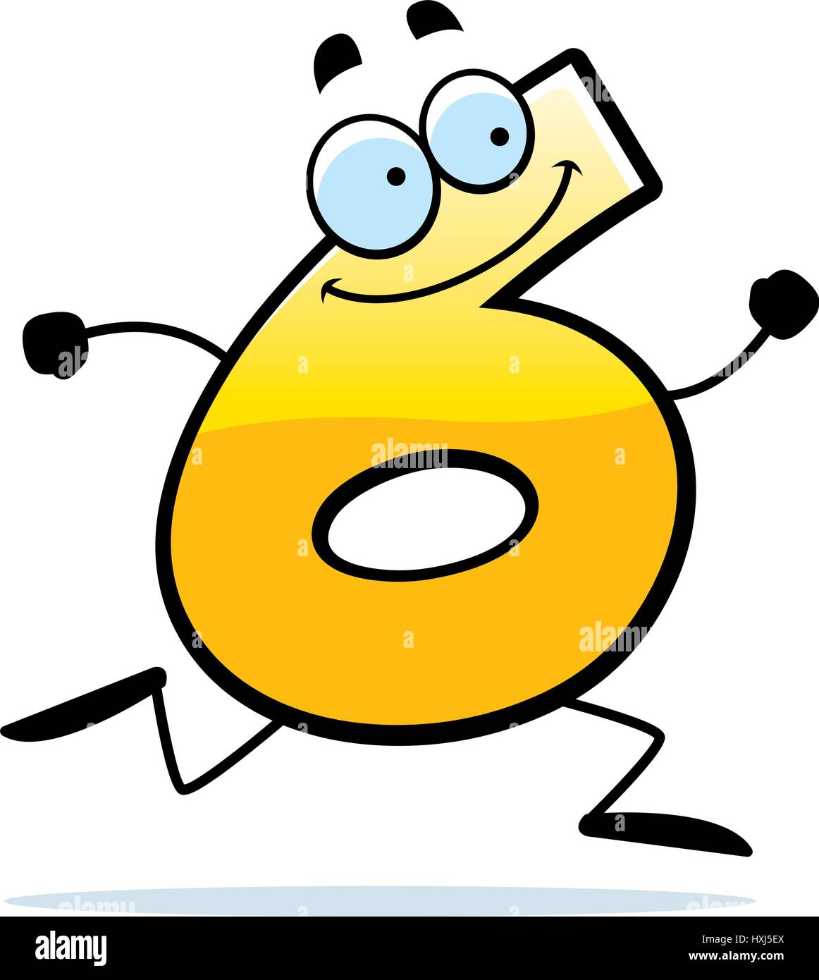 A cartoon illustration of a number six running and smiling Stock Vector ...