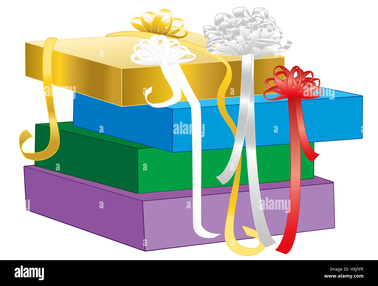 Gift wrapping - pile of unpacked gift boxes with ribbon bows in ...