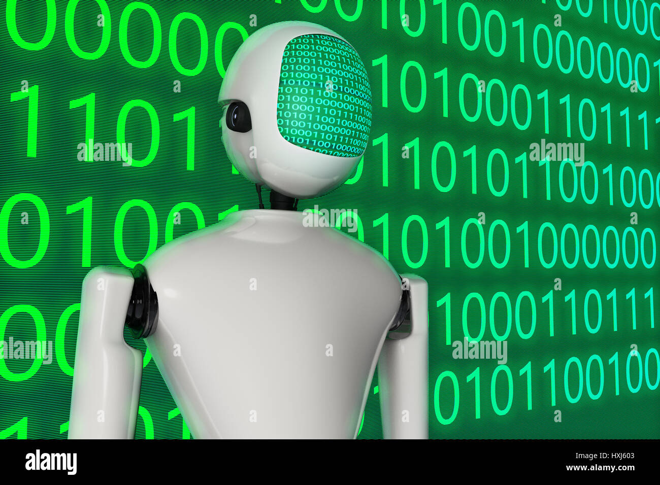 A modern robot displaying a binary code Stock Photo - Alamy
