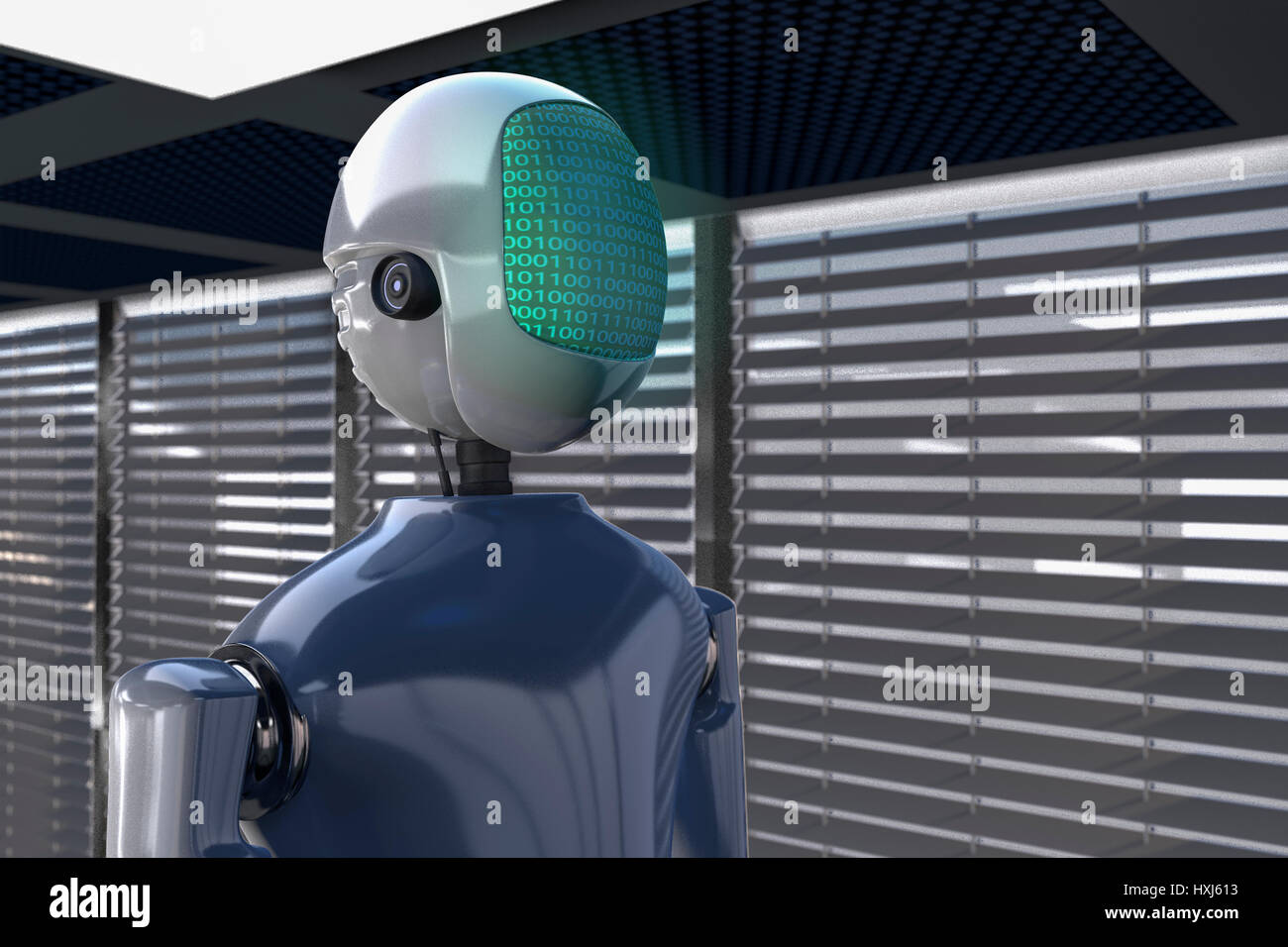 A modern robot displaying a binary code Stock Photo - Alamy