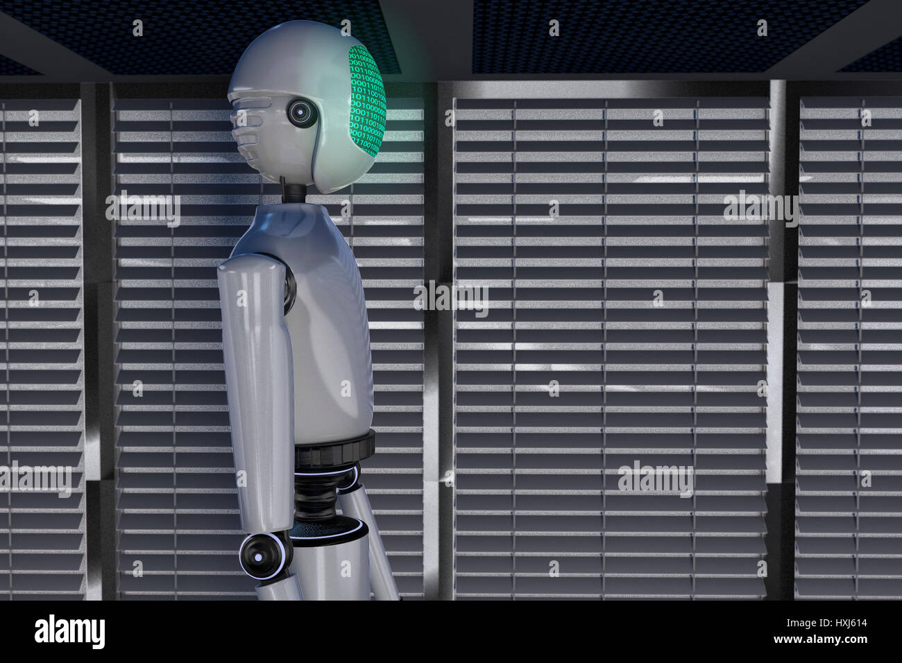 A modern robot displaying a binary code Stock Photo - Alamy