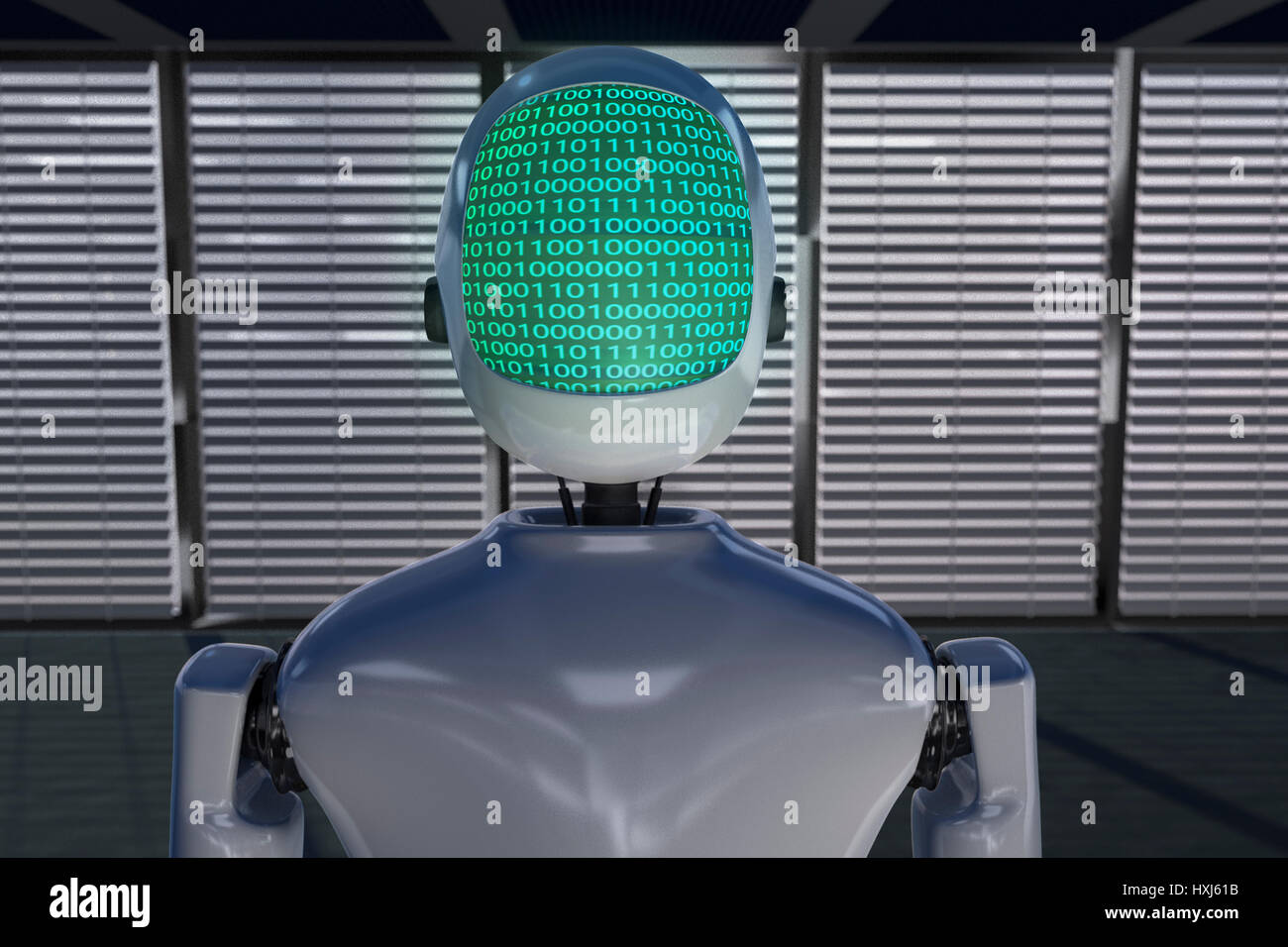 A modern robot displaying a binary code Stock Photo - Alamy