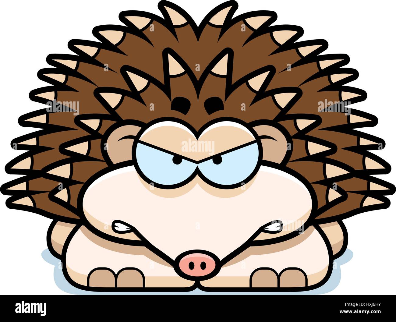 A cartoon illustration of a little hedgehog with an angry expression ...