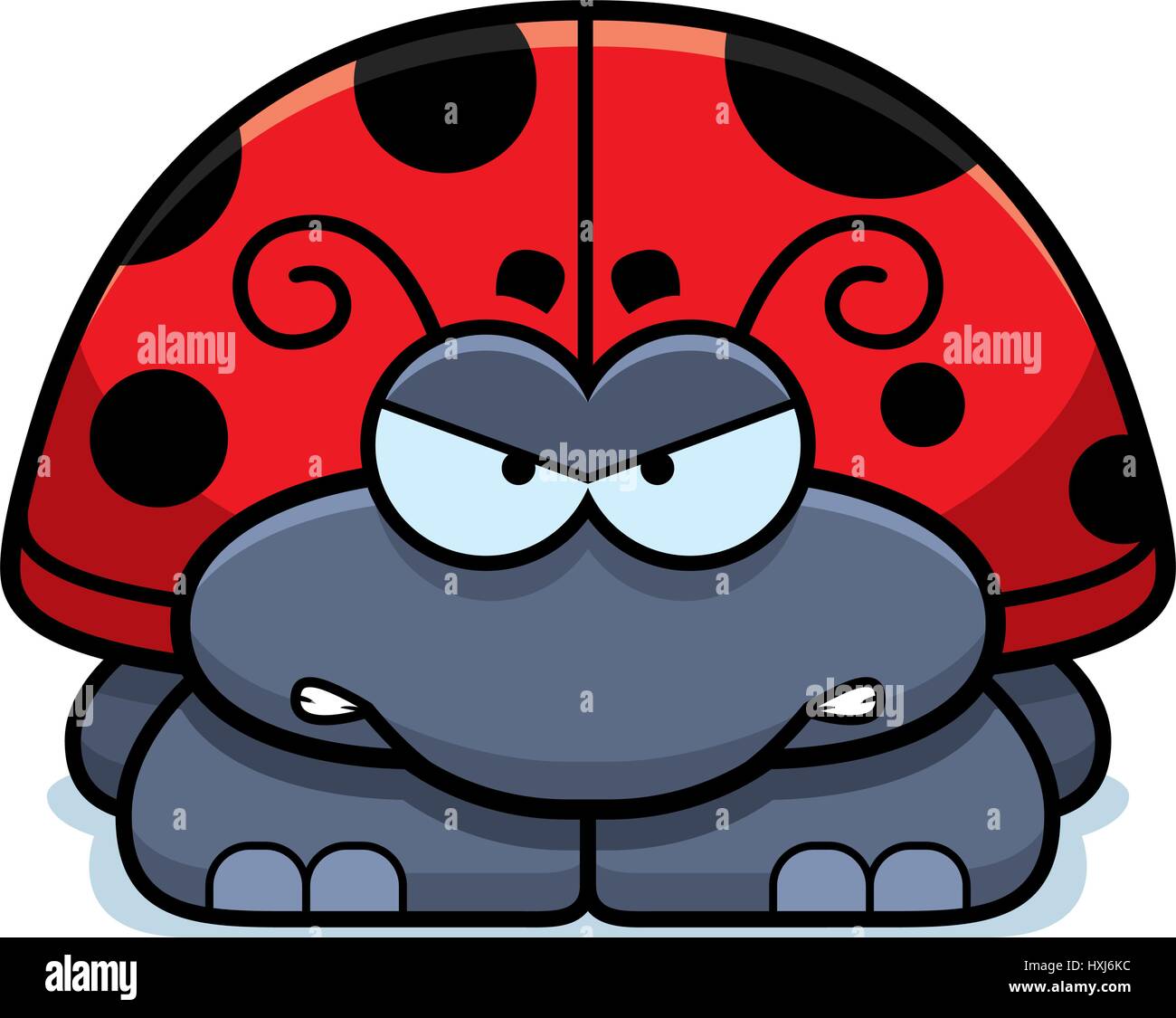 A cartoon illustration of a little ladybug with an angry expression ...