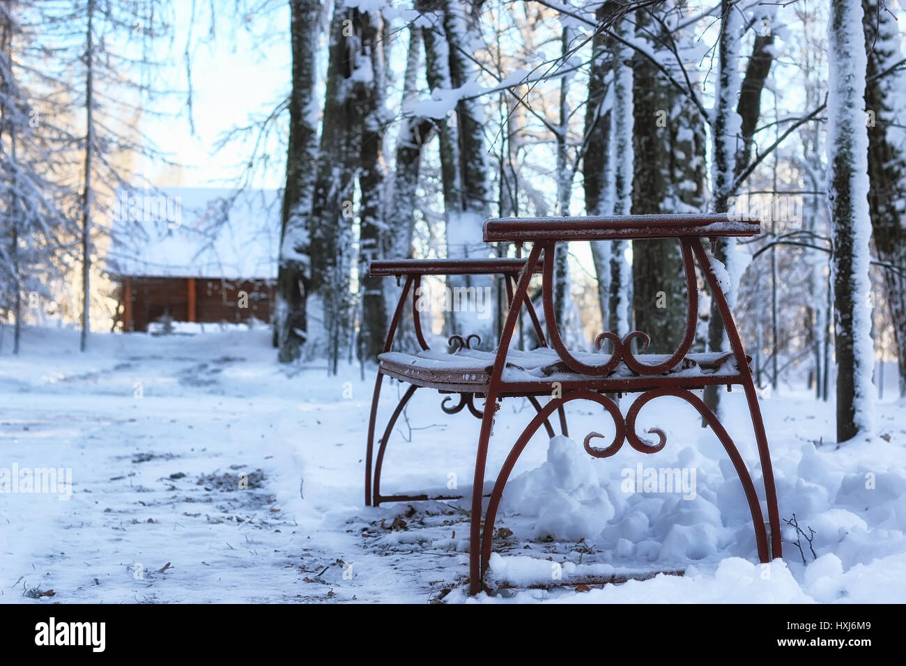 wood bench in winter Stock Photo - Alamy