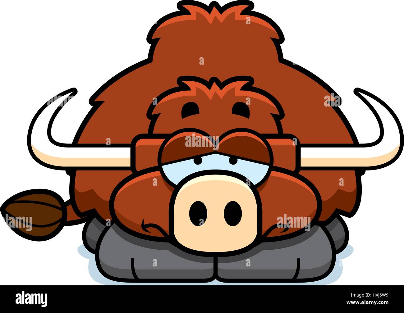 A cartoon illustration of a little yak with a sad expression Stock ...