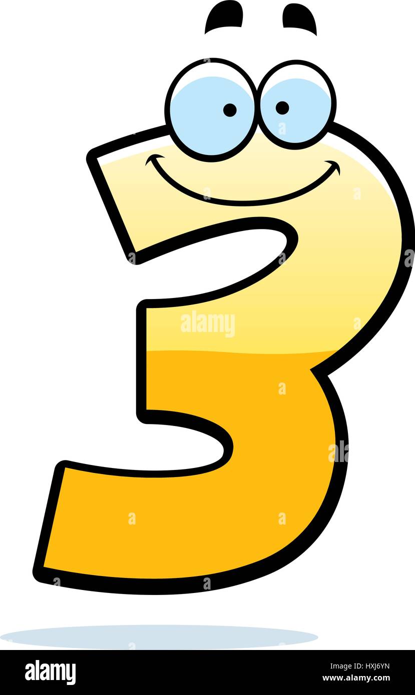 A cartoon illustration of a number three smiling and happy Stock Vector ...