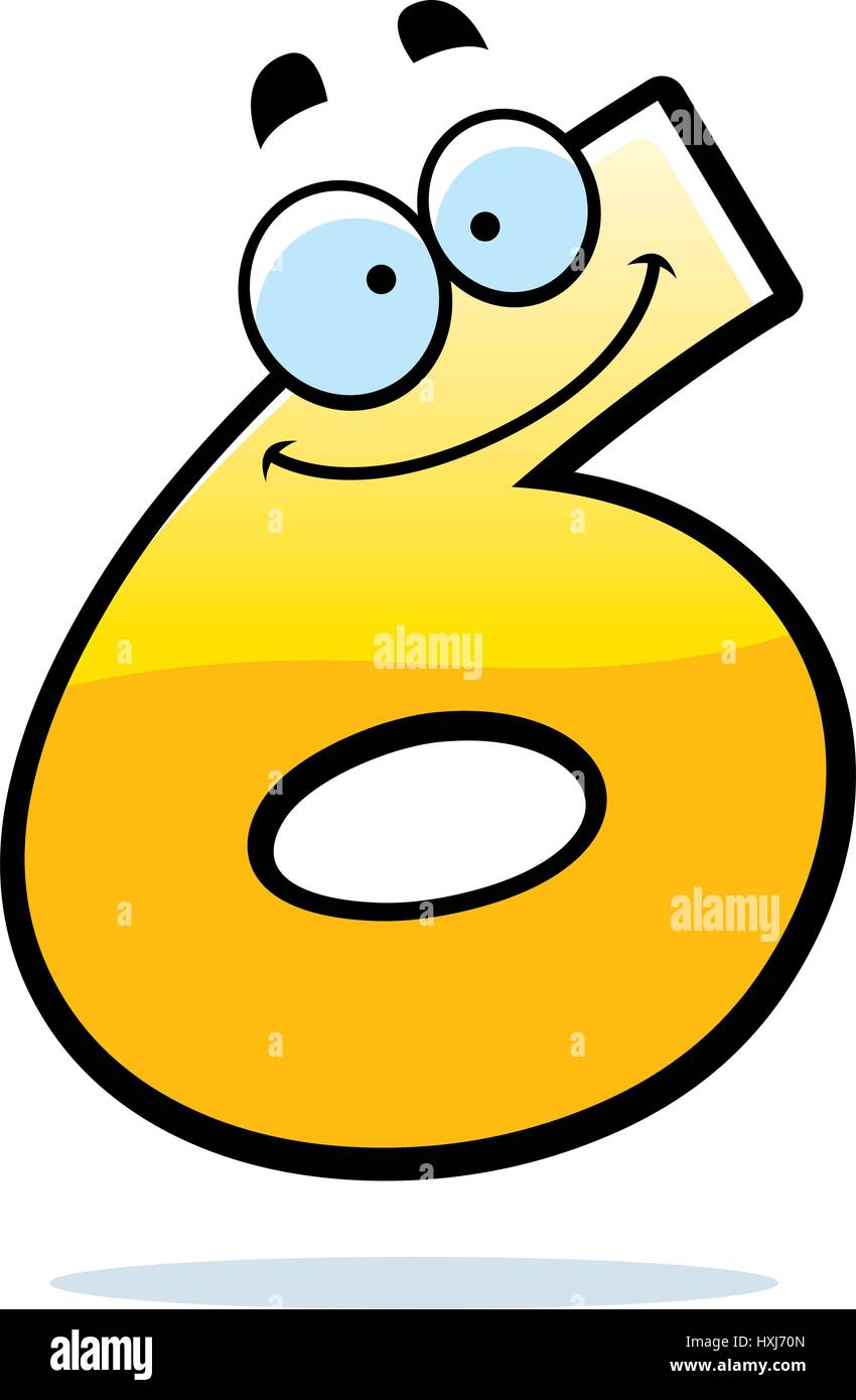 A cartoon illustration of a number six smiling and happy Stock Vector ...