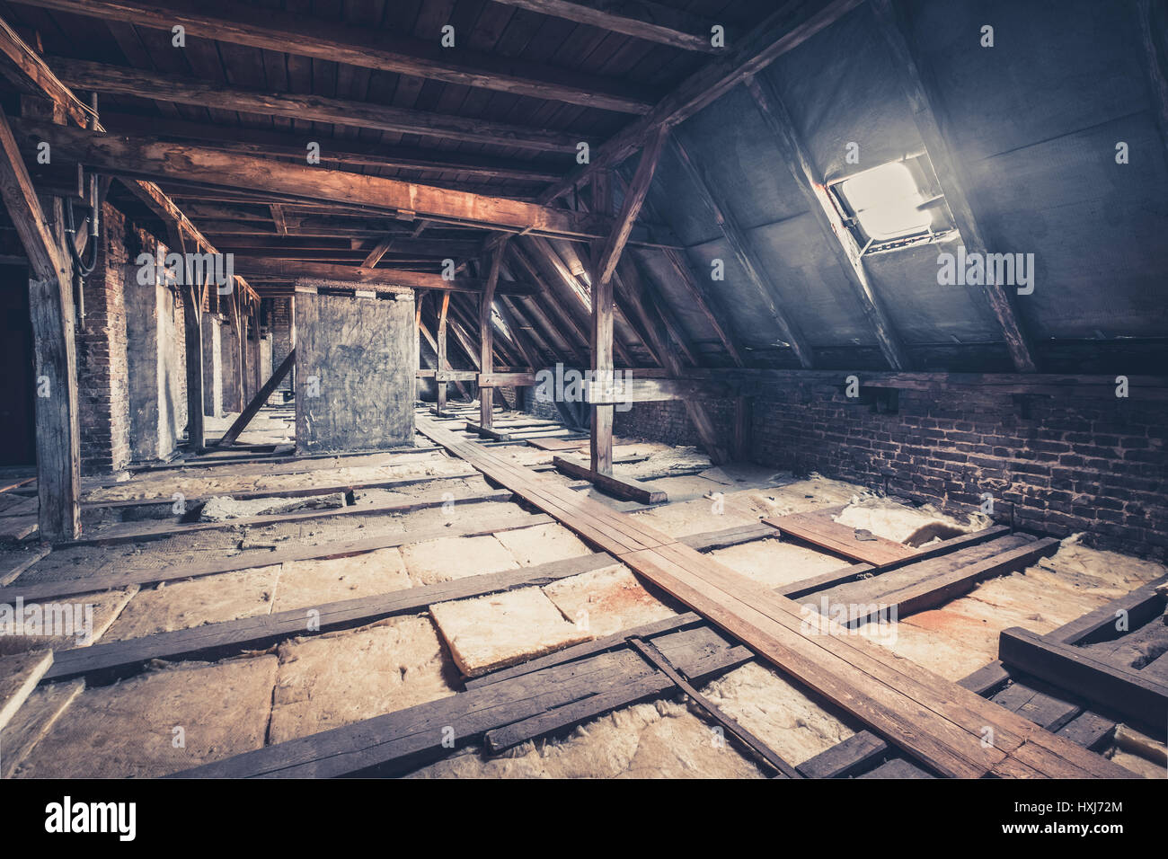 old garret, attic loft / roof construction Stock Photo - Alamy