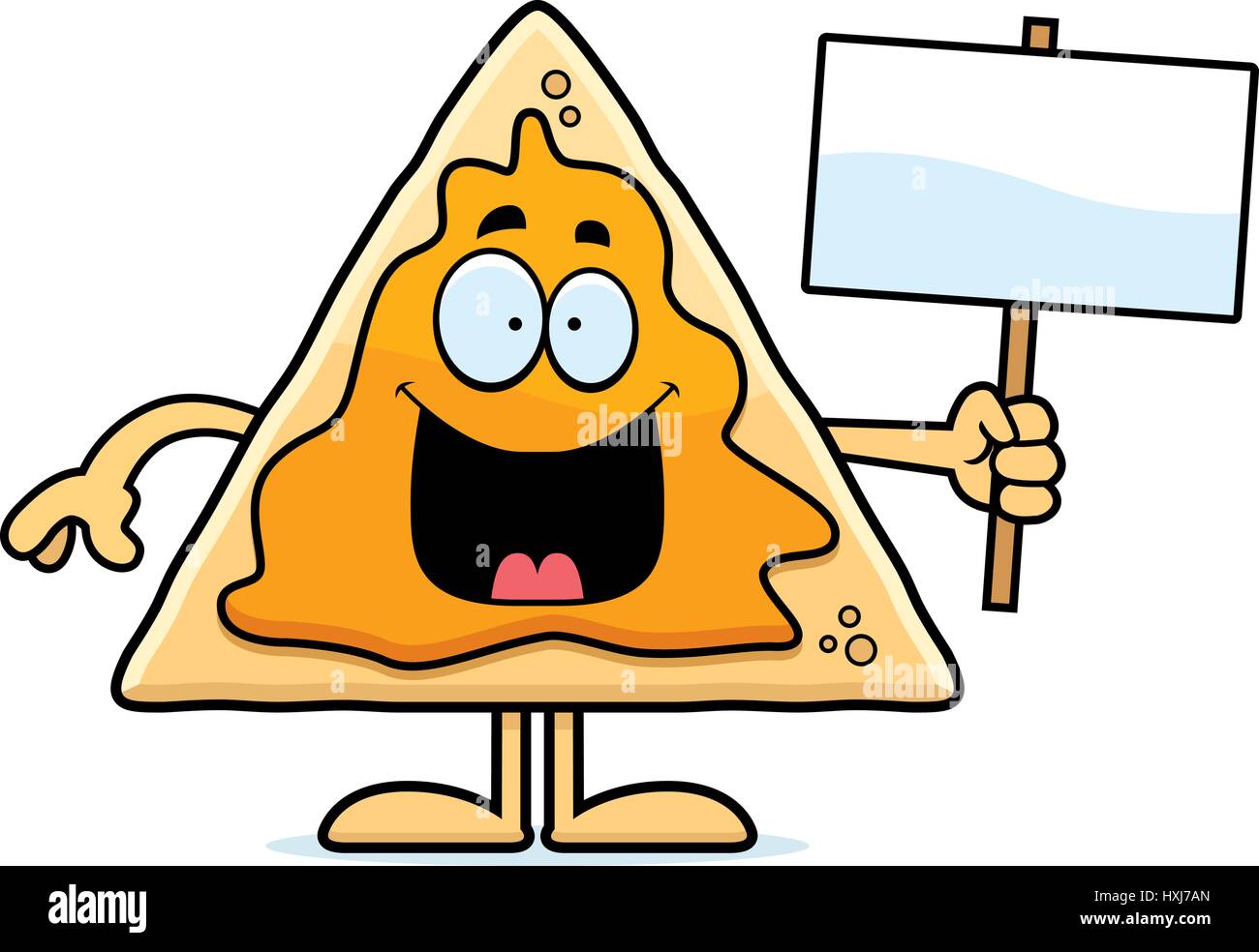 A cartoon illustration of a nacho chip holding a sign Stock Vector ...