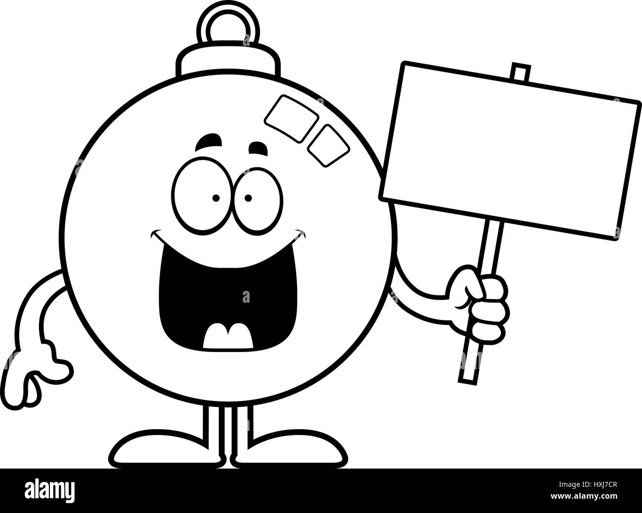 A cartoon illustration of a Christmas ornament holding a sign Stock ...