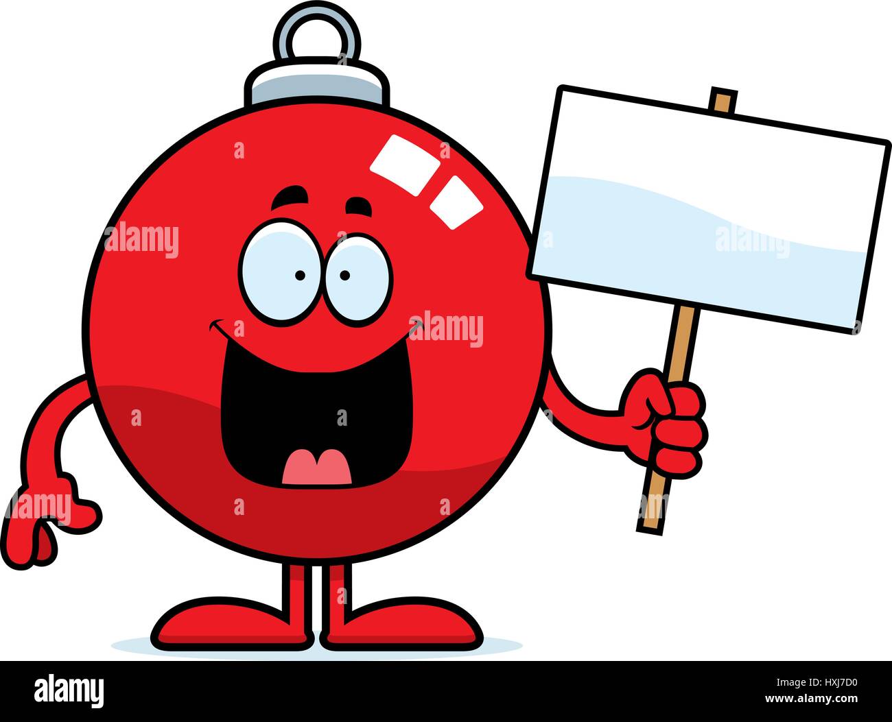 A cartoon illustration of a Christmas ornament holding a sign Stock ...