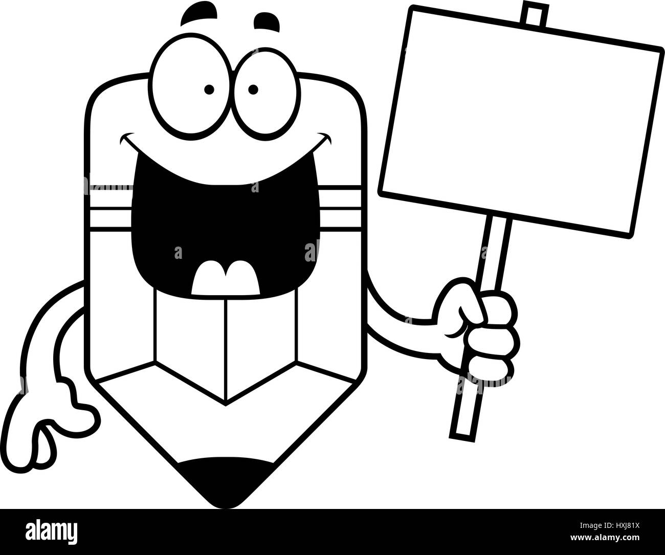 A cartoon illustration of a pencil holding a sign Stock Vector Image ...