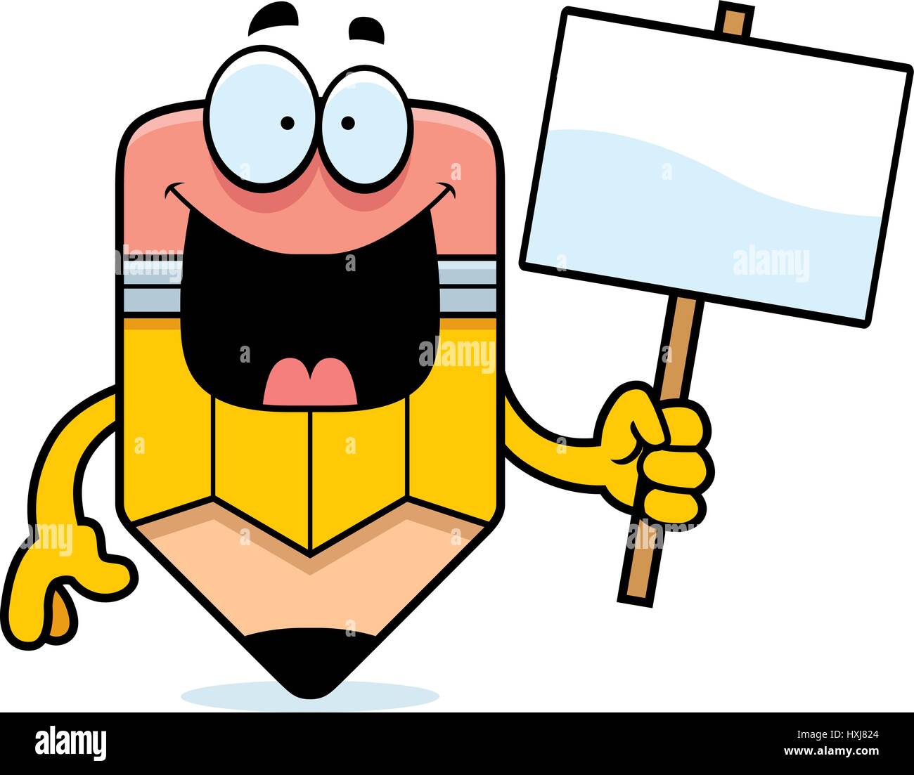 A cartoon illustration of a pencil holding a sign Stock Vector Image ...