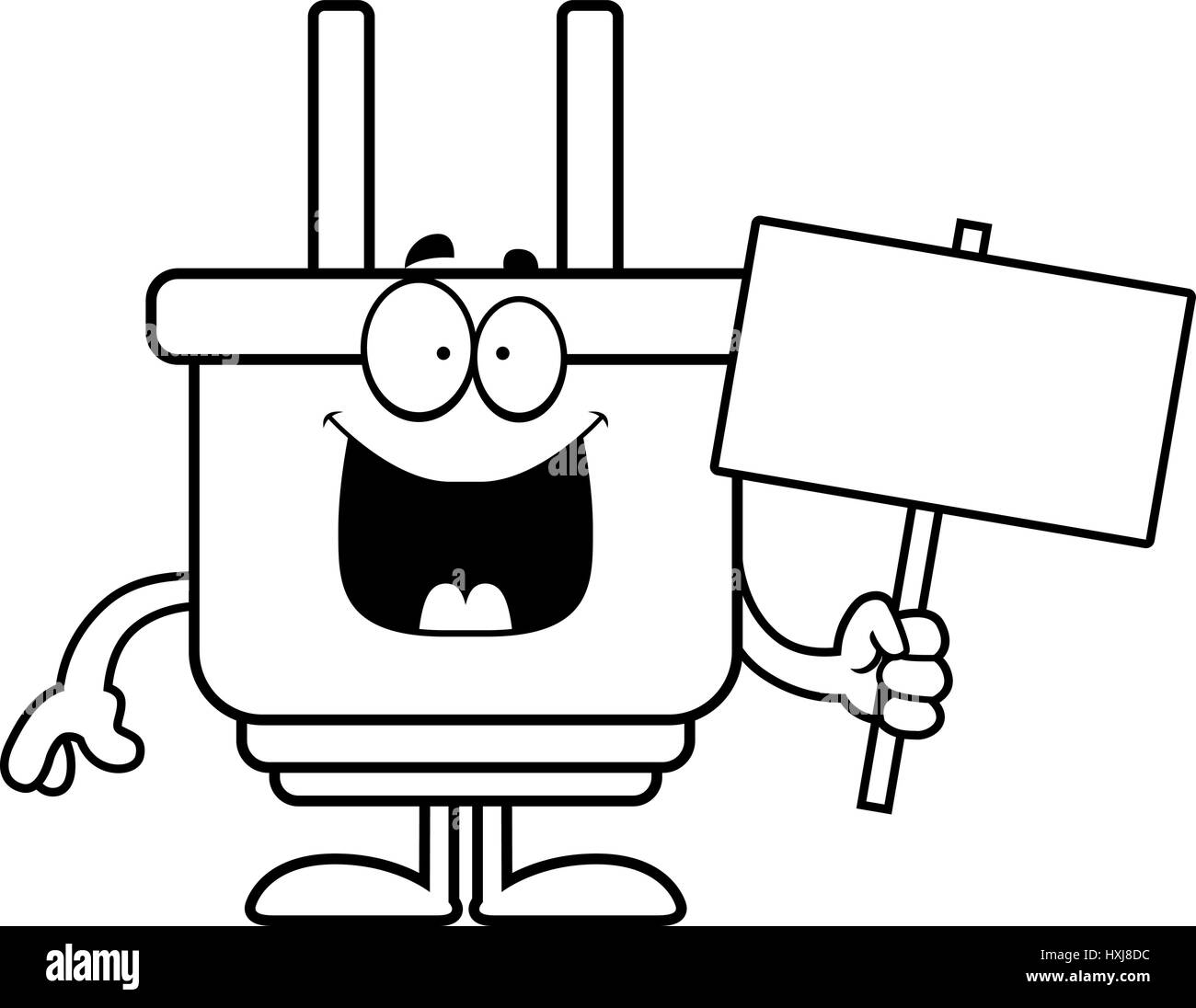 A cartoon illustration of an electrical plug holding a sign Stock ...