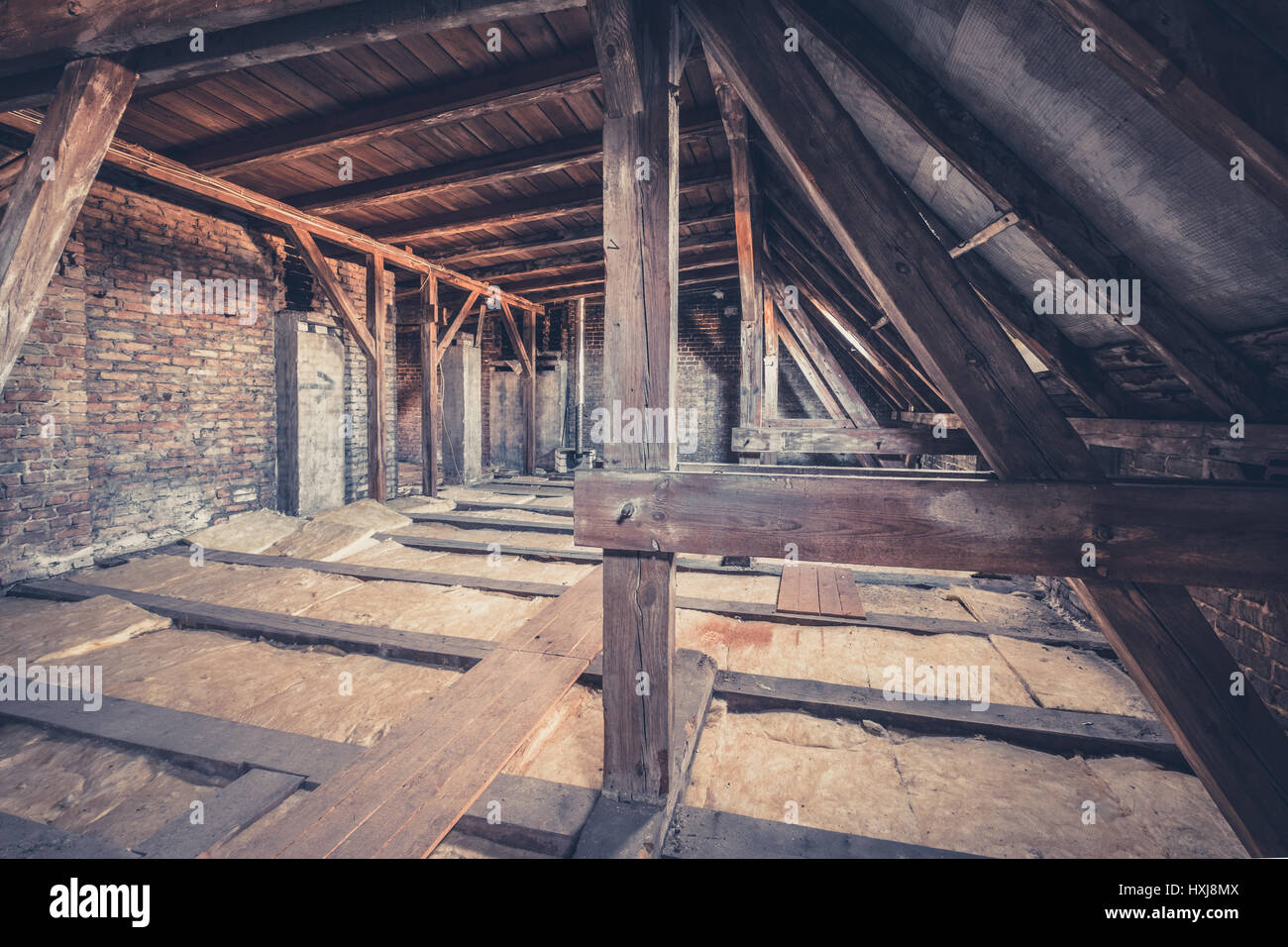 old garret, attic loft / roof construction Stock Photo - Alamy