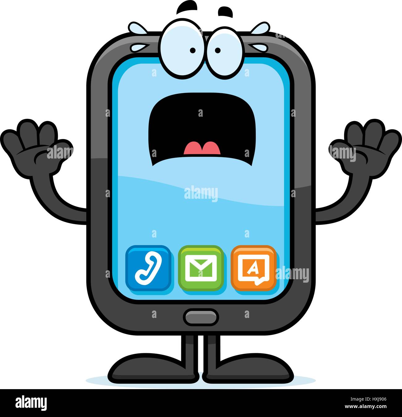A cartoon illustration of a smartphone looking scared Stock Vector ...
