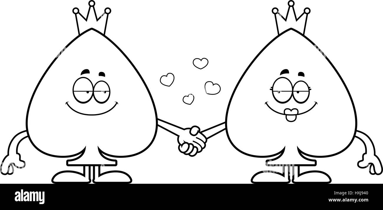A cartoon illustration of the king and queen of spades holding hands ...