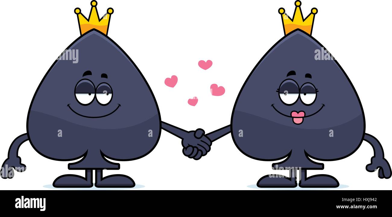 A cartoon illustration of the king and queen of spades holding hands ...