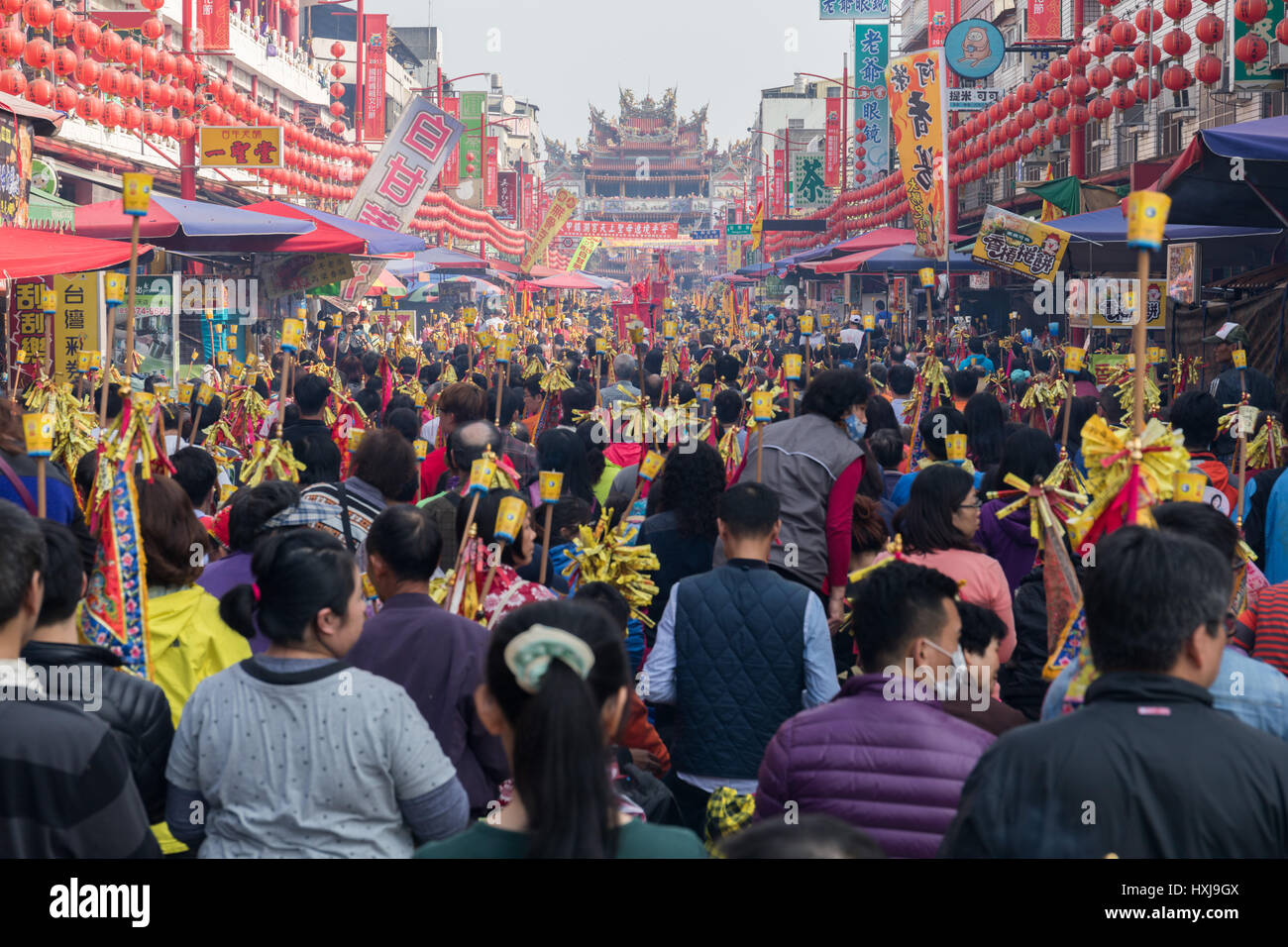 Thousands of Matsu followers are gathered in front of Fengtian Temple ...