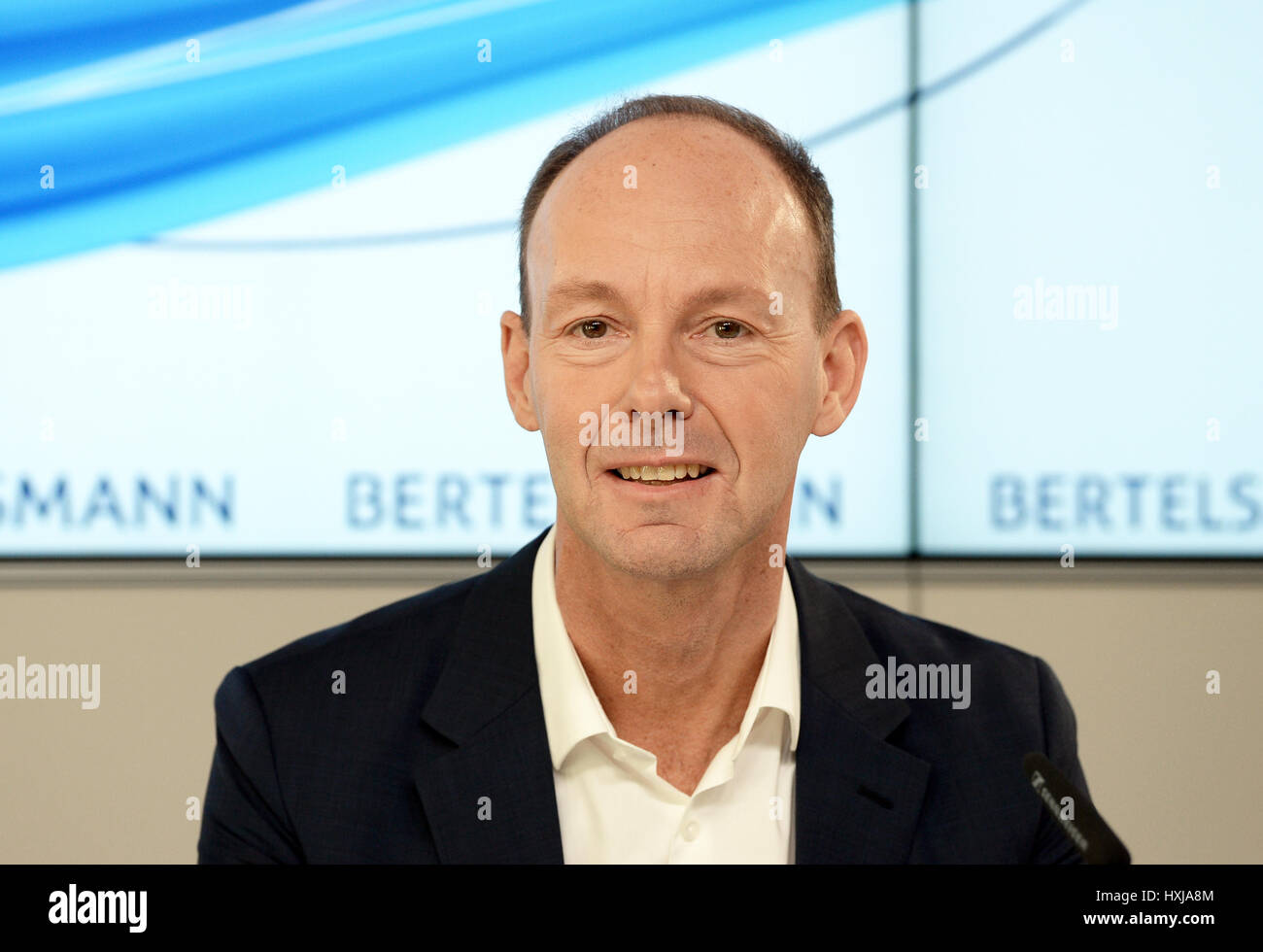 Berlin, Germany. 28th Mar, 2017. Bertelsmann CEO Thomas Rabe speaks ...