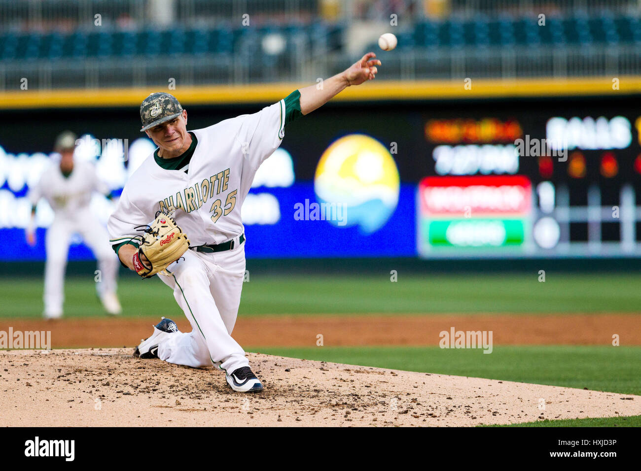Charlotte, NC, USA. 28th Mar, 2017. Charlotte pitcher Jacob Craver (35 ...