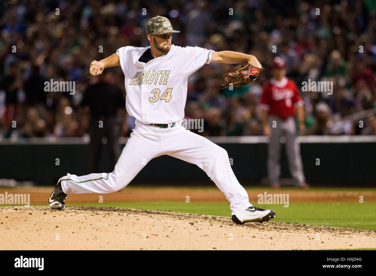 Charlotte, NC, USA. 28th Mar, 2017. Charlotte pitcher Philip Perry (34 ...