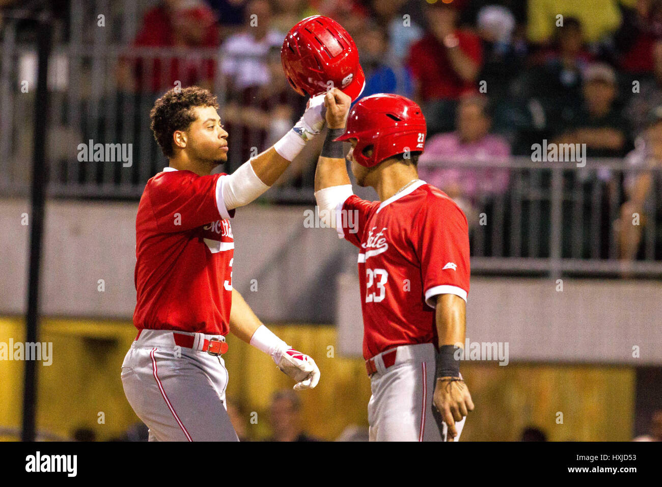 Charlotte, NC, USA. 28th Mar, 2017. NC State infielder Joe Dunand (3 ...