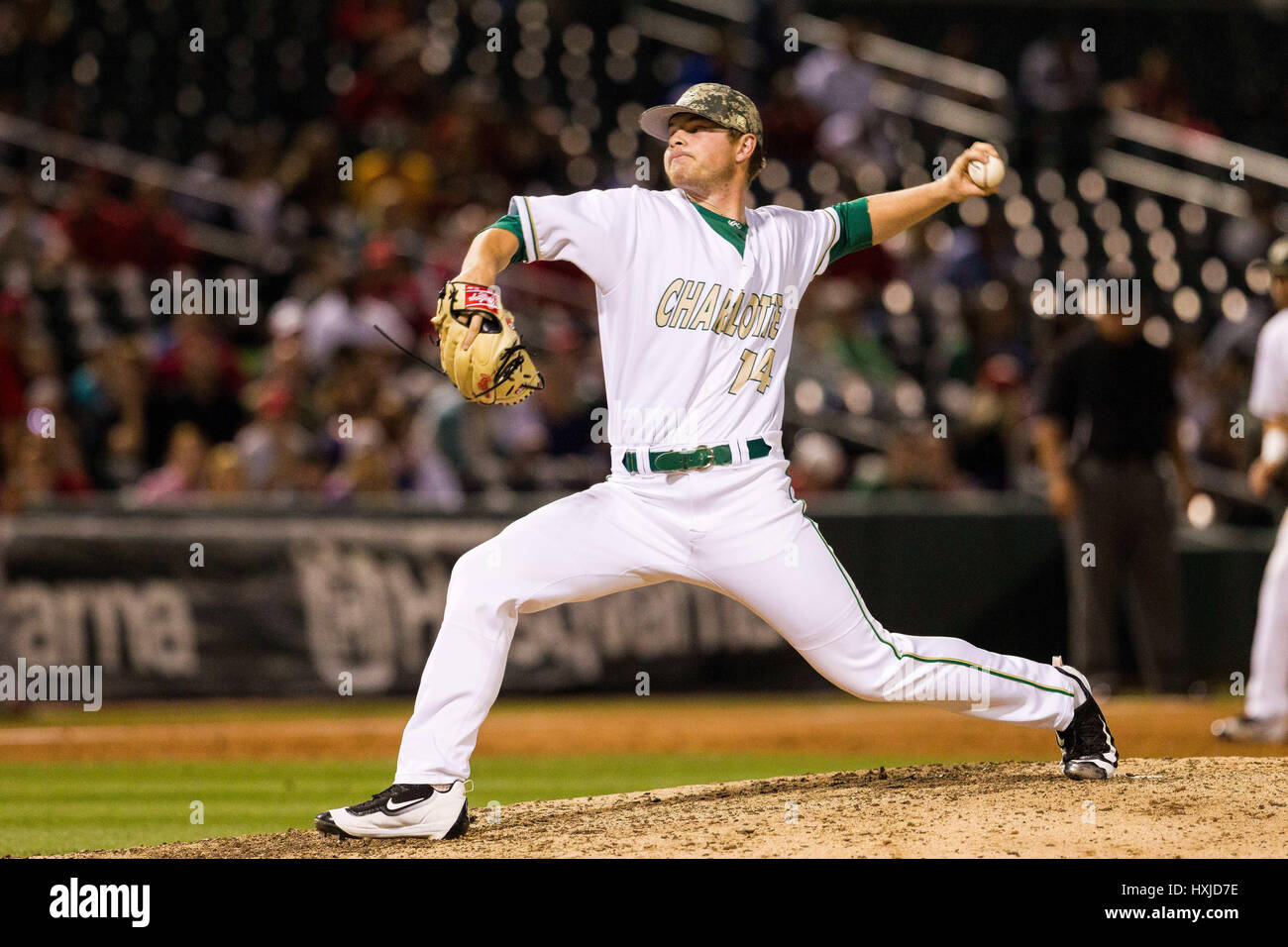 Charlotte, NC, USA. 28th Mar, 2017. Charlotte pitcher Drew Morrison (14 ...