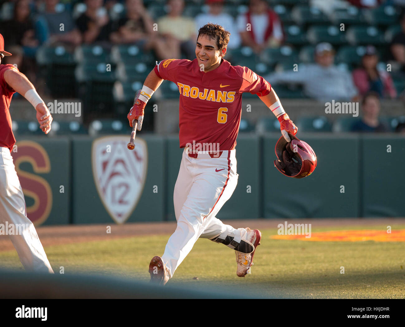 Los Angeles, CA, USA. 28th Mar, 2017. USC outfielder (6) Matthew Acosta ...