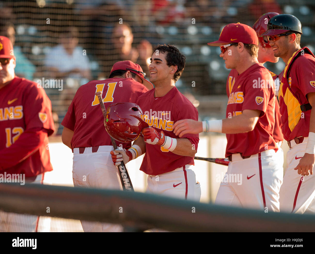 Los Angeles, CA, USA. 28th Mar, 2017. USC outfielder (6) Matthew Acosta ...