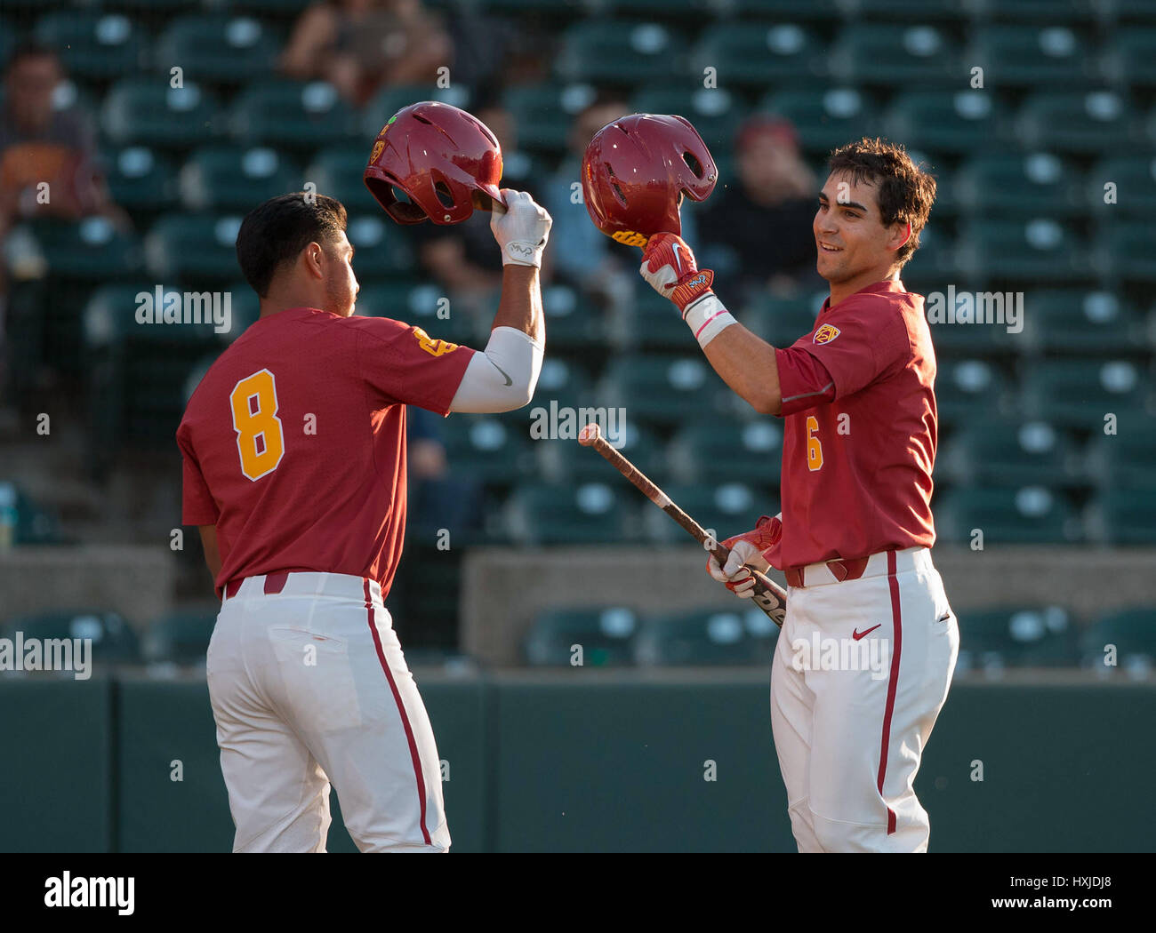Los Angeles, CA, USA. 28th Mar, 2017. USC outfielder (6) Matthew Acosta ...