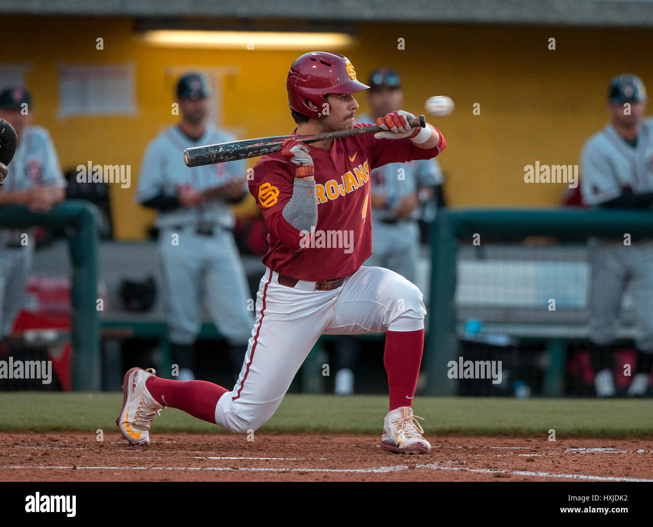 Los Angeles, CA, USA. 28th Mar, 2017. USC infielder (4) Brandon Perez ...