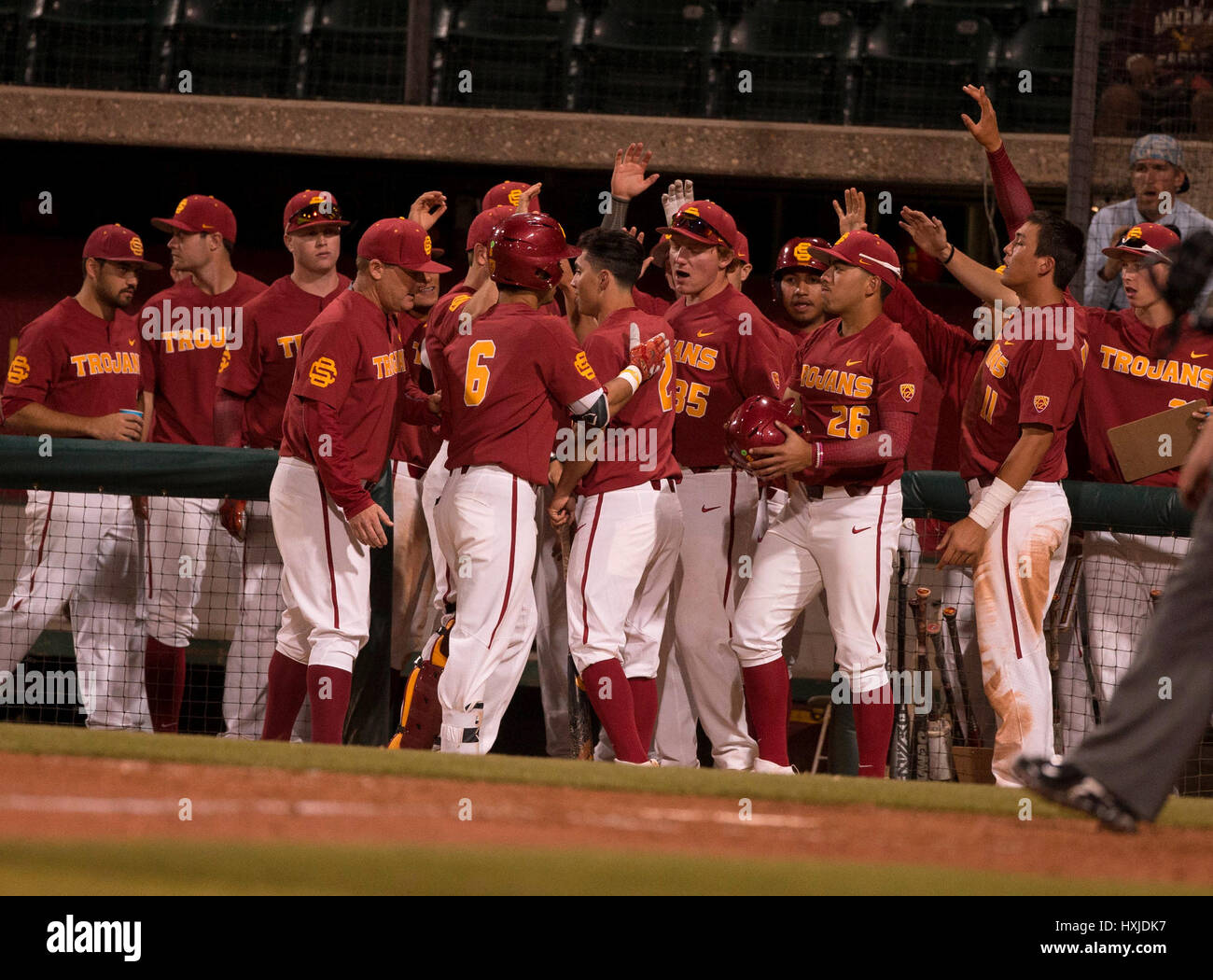 Los Angeles, CA, USA. 28th Mar, 2017. The USC baseball team celebrates ...