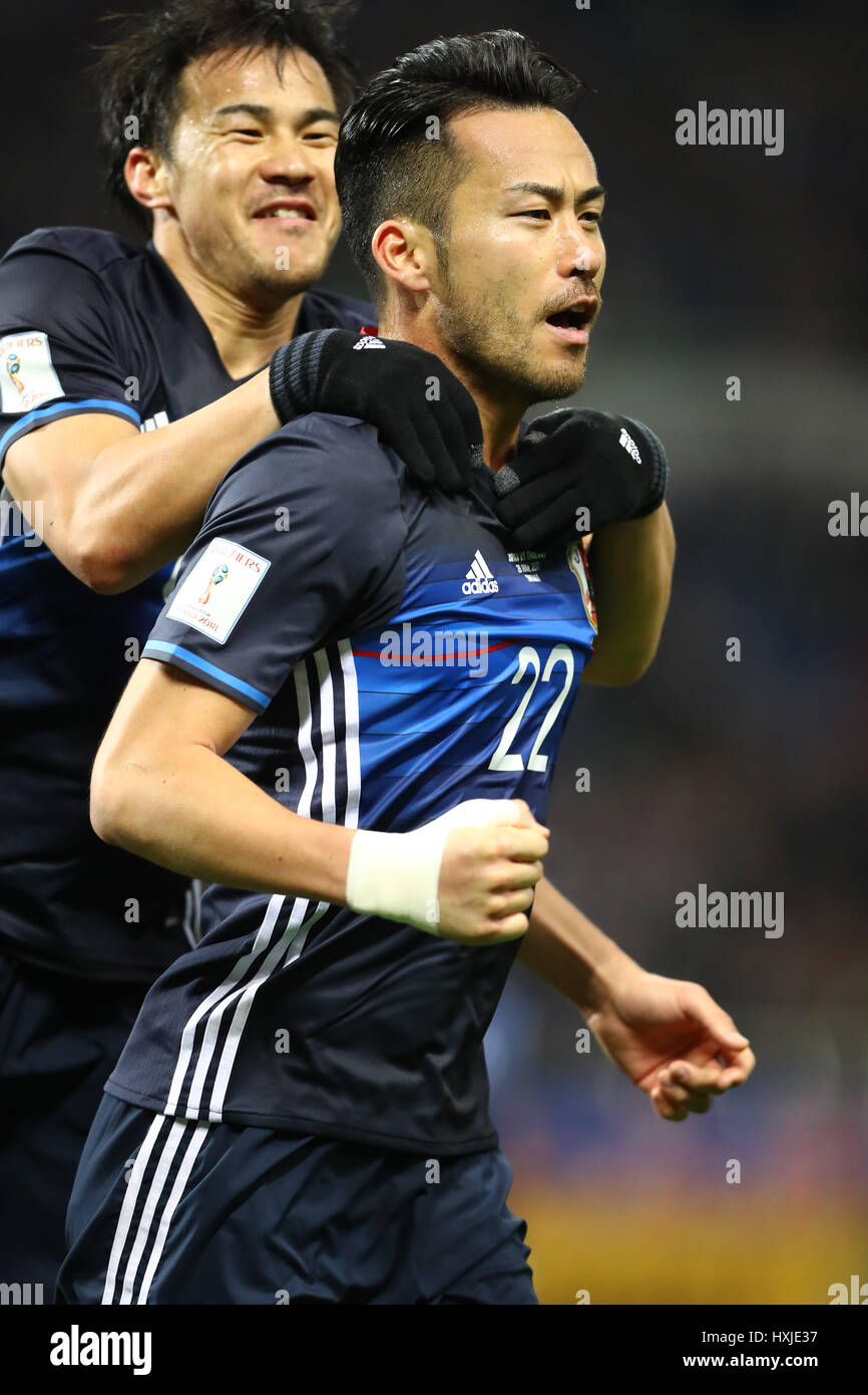 Saitama, Japan. 28th Mar, 2017. (R-L) Maya Yoshida, Shinji Okazaki (JPN ...