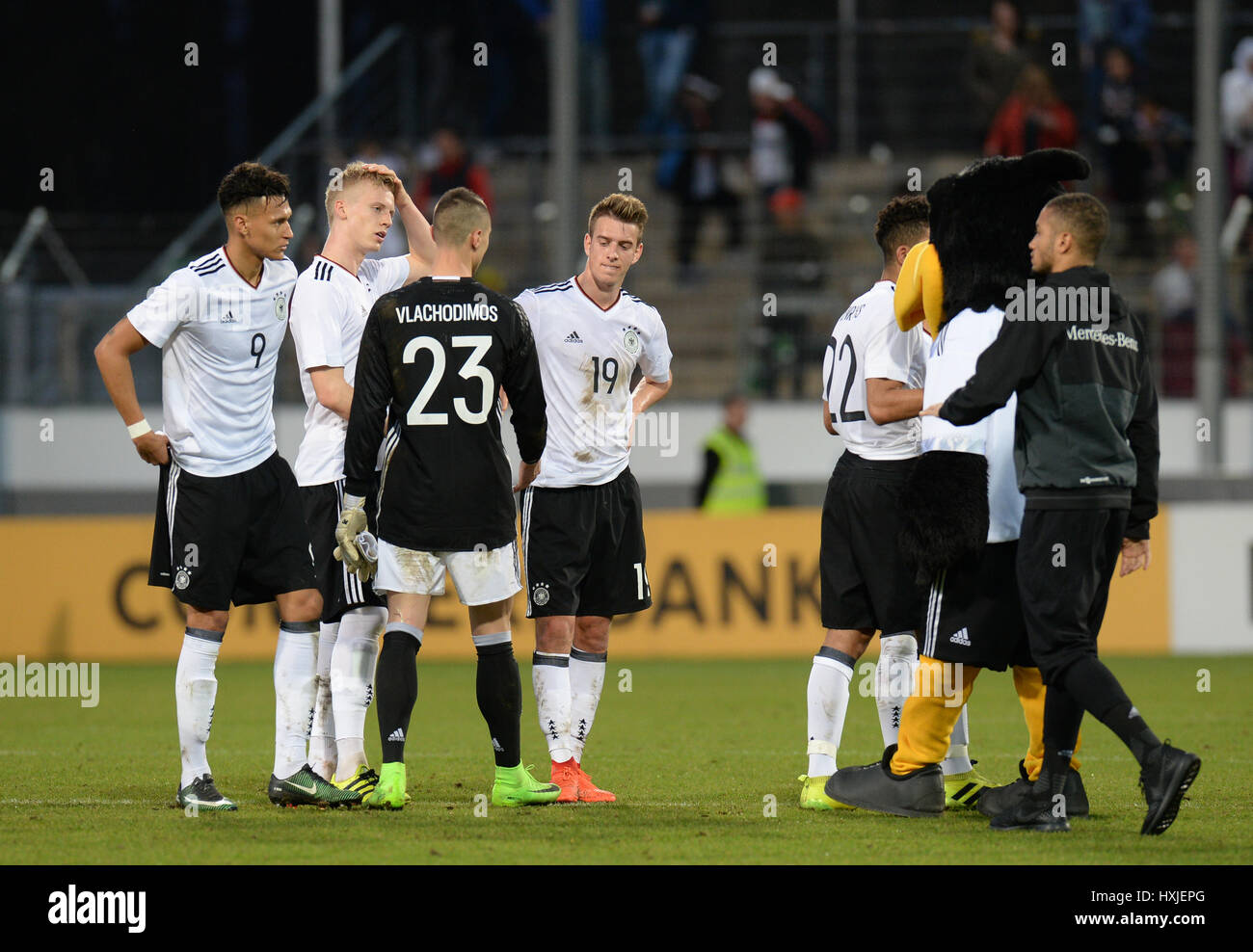 German players react after their 1:0 defeat at the end of the men's U21 ...