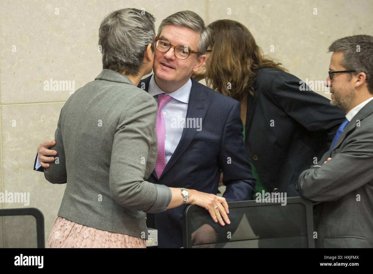 (L-R) Margrethe Vestager, EU commissioner for Competition, Julian King ...