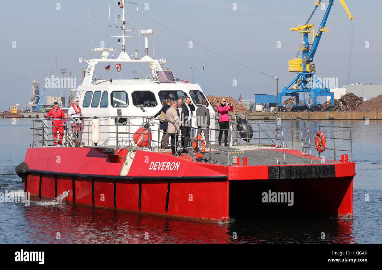 Wismar, Germany. 28th Mar, 2017. The Deveron, a special ship purpose ...
